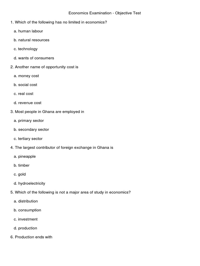 Economics Examination Objective Test | PDF | Labour Economics | Demand