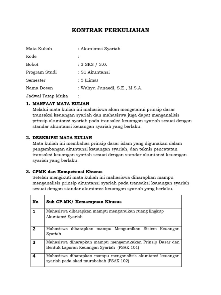 Kontrak Perkuliahan Akuntansi Syariah 2023-2024 Ganjil | PDF | Bisnis