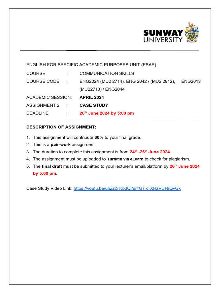 Case Study Assignment Brief | PDF | Plagiarism | Turnitin