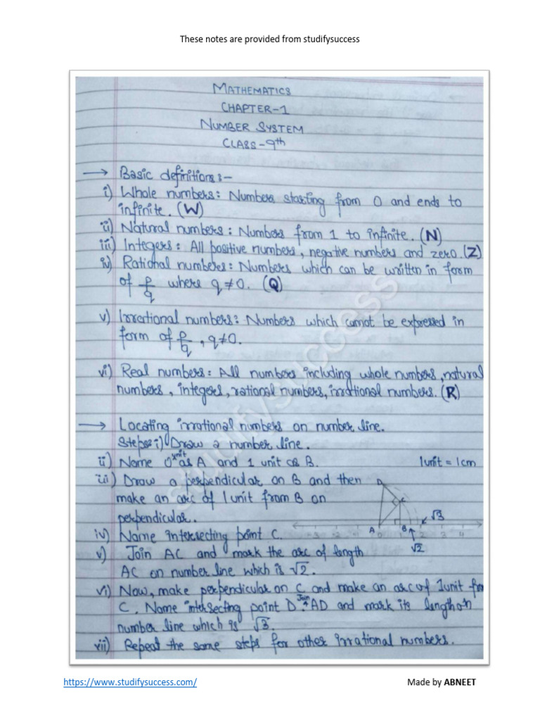 Class 9 Maths Chapter 1 Notes PDF | PDF