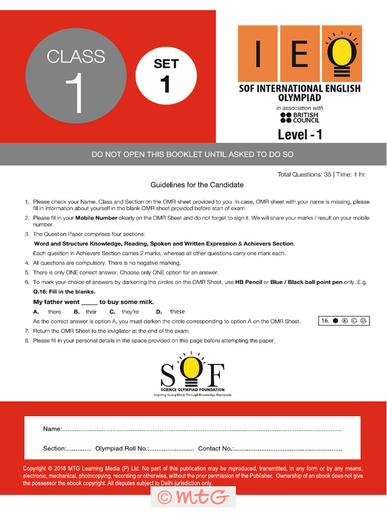 IEO Class 1 Set 1 | PDF