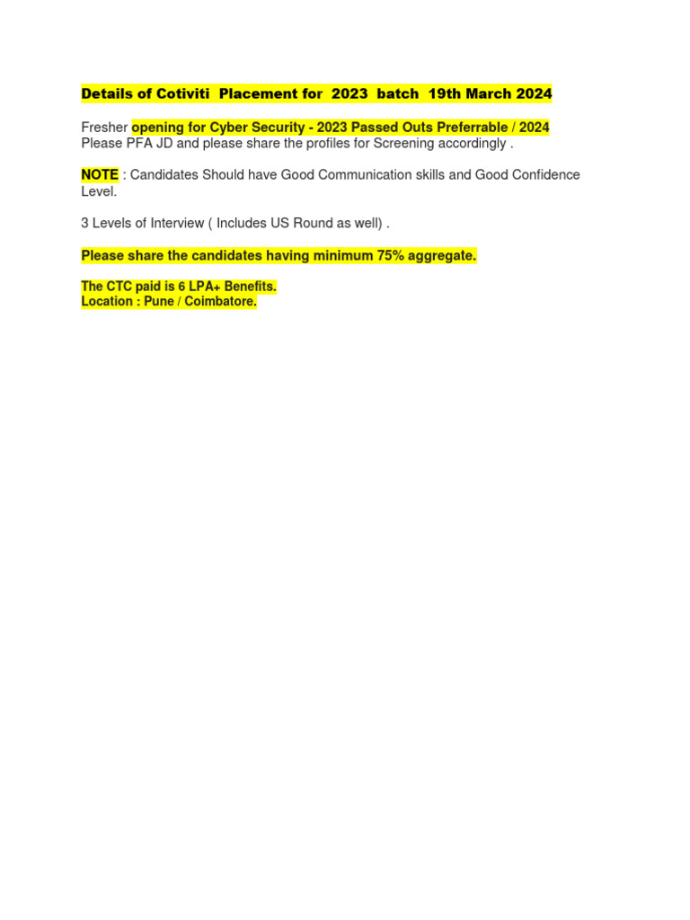 Cotiviti Cyber Security Openings 2023 | PDF