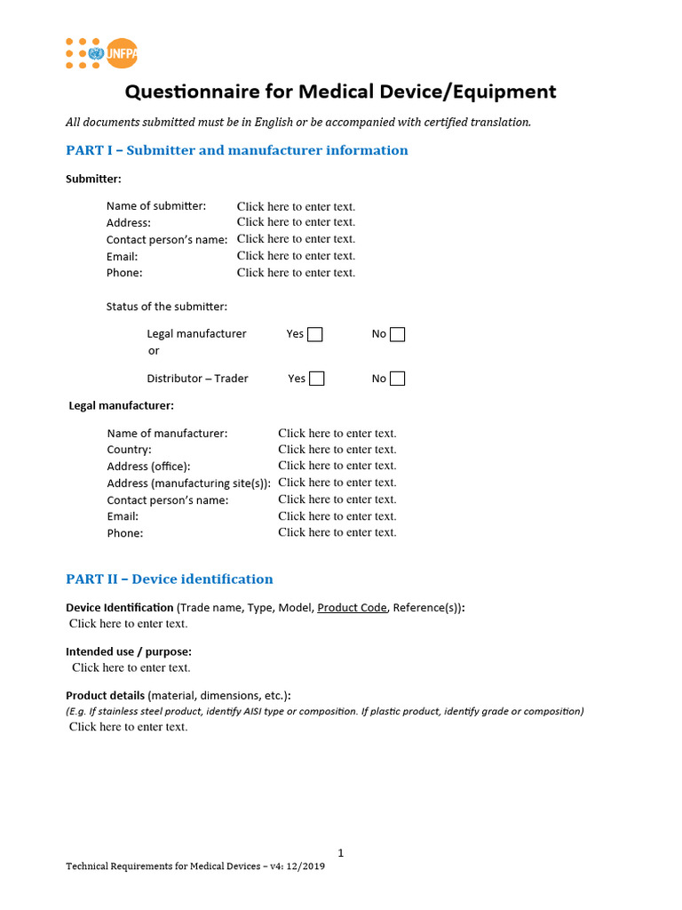 ANNEX-II-UNFPA-Questionnaire-For-MEDICAL-DEVICES_-RFQ | PDF | Federal ...