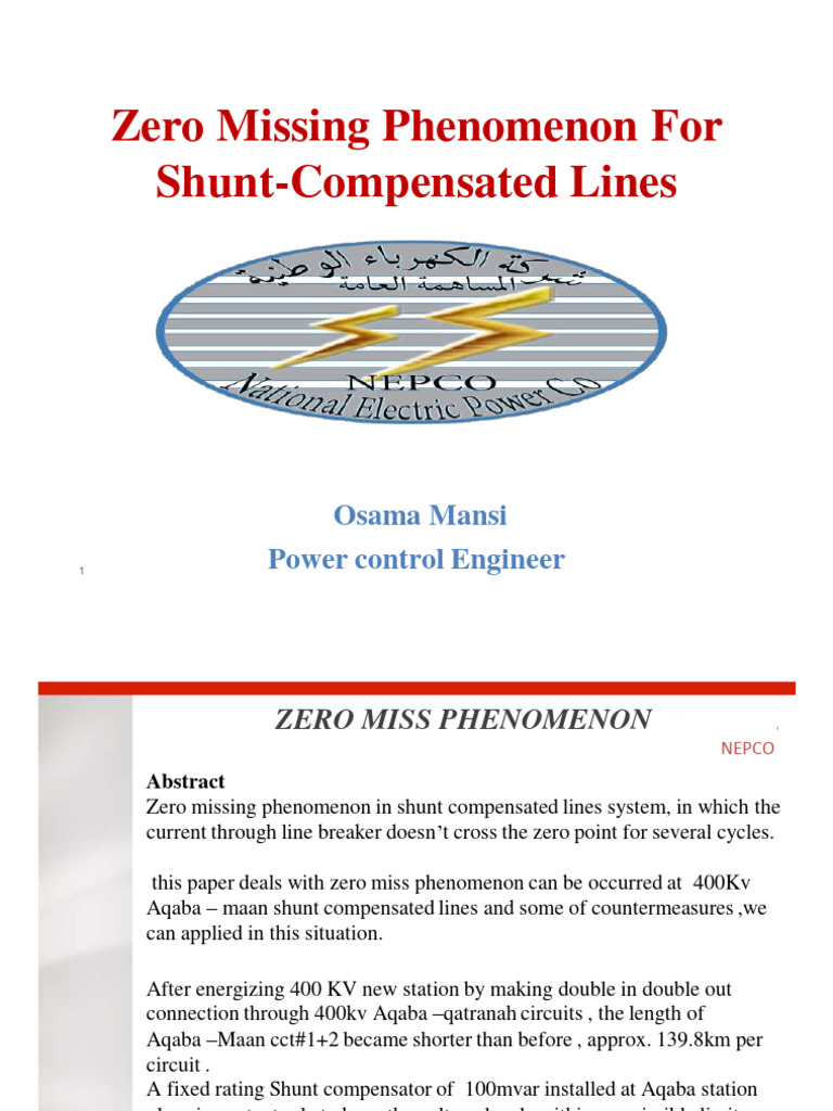 Zero Miss Phenomenon For Shunt Compensated Lines - 1 | PDF | Electric Power Transmission | Capacitor