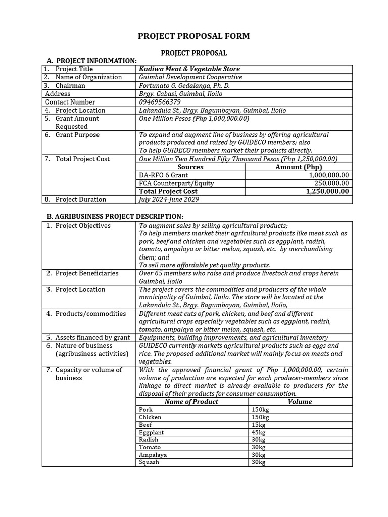 KADIWA Project Proposal Form | PDF | Expense | Revenue