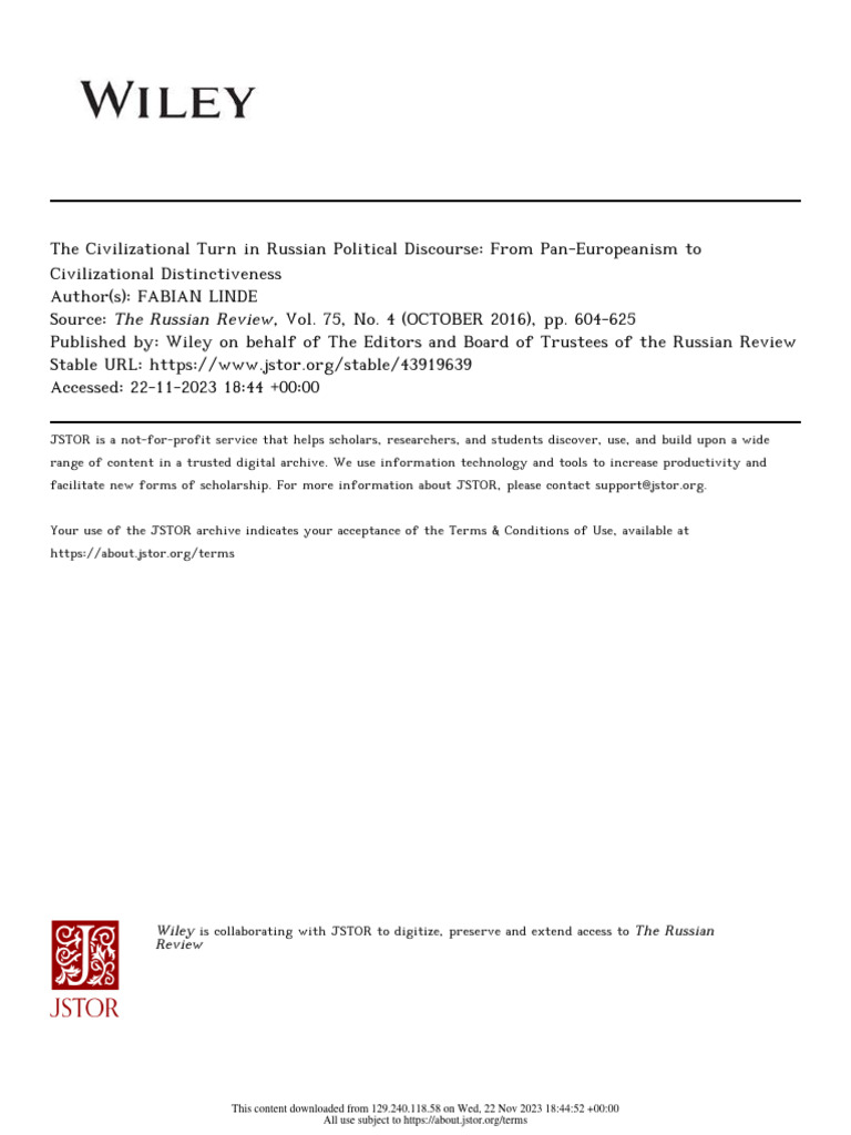 Fabian Linde, The Civilizational Turn in Russian Political Discourse ...