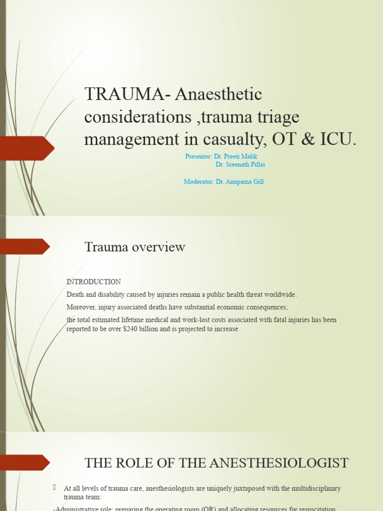 Trauma Anesthesia and Triage Essentials | PDF | Major Trauma | Anesthesia