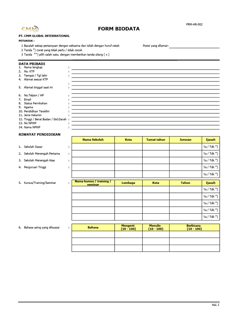 002-Form Biodata Karyawan | PDF