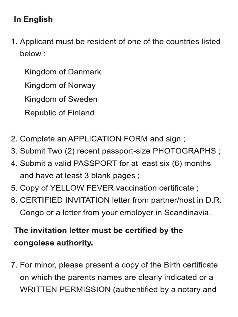 DRC Congo Visa Stockholm Info | PDF