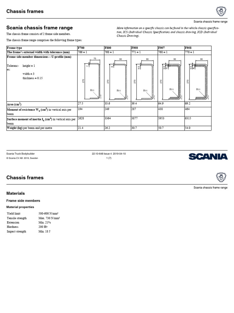 SCANIA Chassis frames 2019 | Download Free PDF | Axle | Vehicles