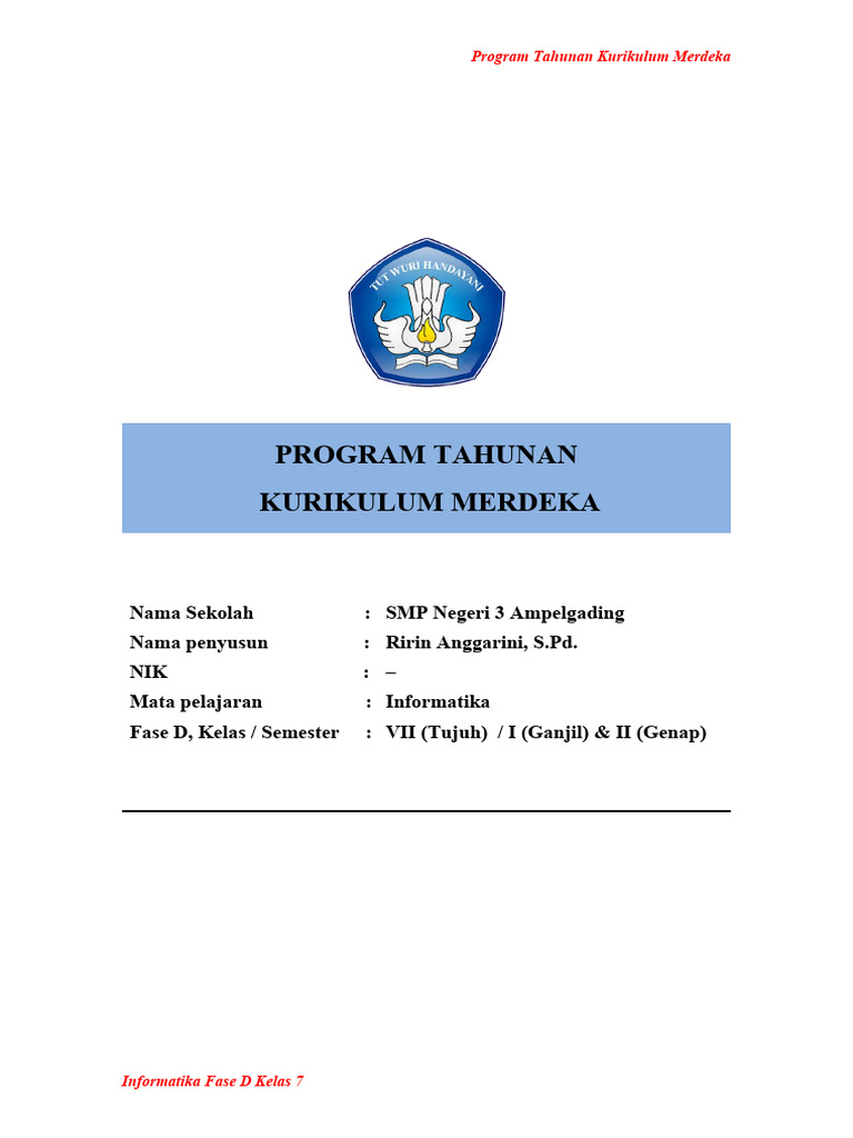 Program Tahunan Informatika Kelas 7 | PDF | Komputer