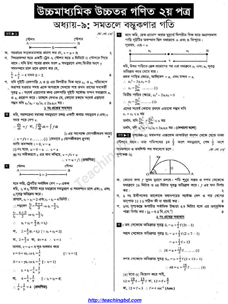 HSC Higher Mathematics 2nd Paper Note 9th Chapter Motion of Particles ...