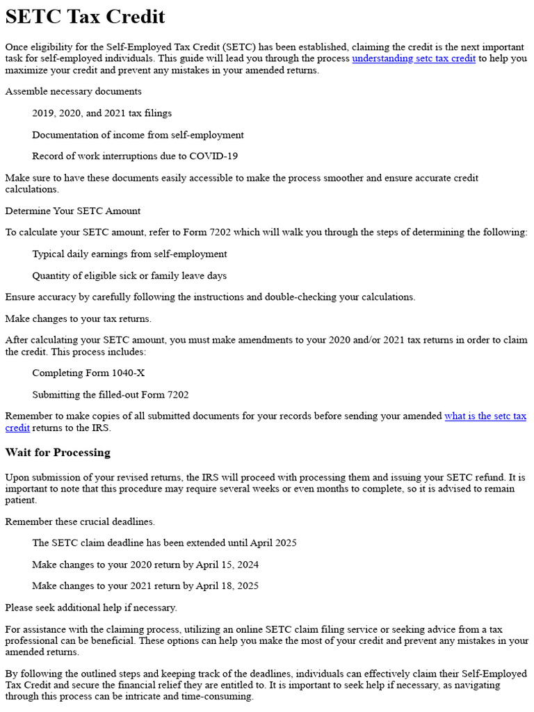How To Claim The SETC Tax Credit 160548 | PDF