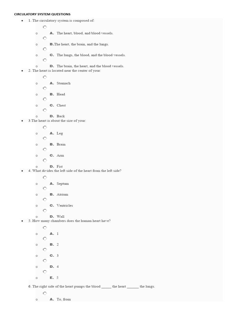 Circulatory System Quiz Questions | PDF | Heart | Blood