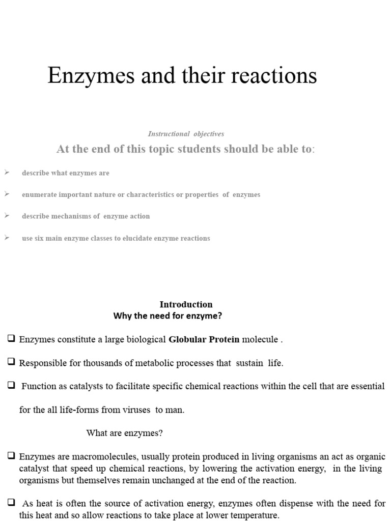 Enzymes and Their Reactions | PDF | Enzyme | Active Site