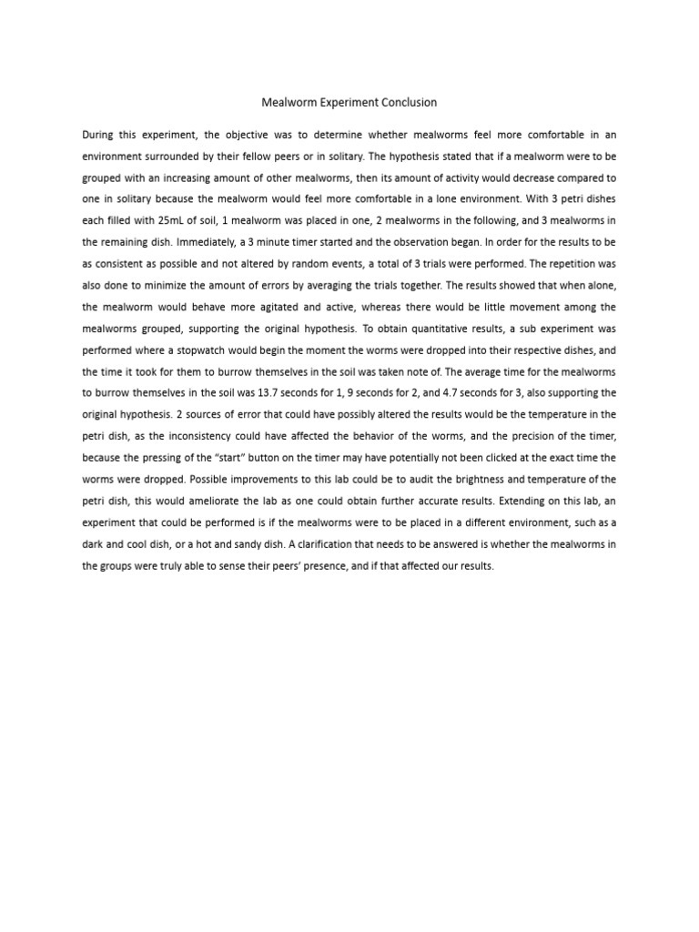 Mealworm Experiment Conclusion | PDF | Wellness