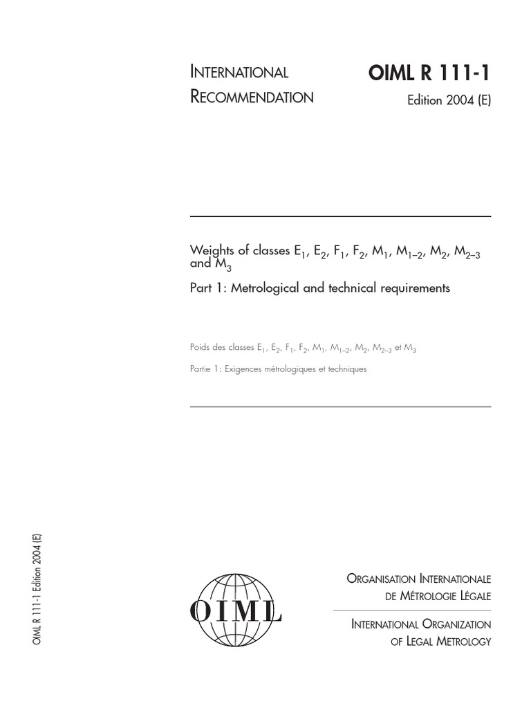 OIML R 111-1 - Edition 2004 | PDF | Metrology | Calibration