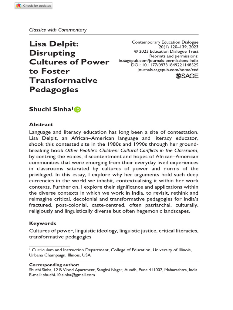 Lisa Delpit Disrupting Cultures of Power To Foster Transformative ...