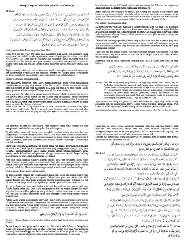 Khutbah Jumat Dampak Negatif Judi Online pada Diri dan Keluarga | PDF Khutbah Jumat Dampak Negatif Judi Online pada Diri dan Keluarga | PDF