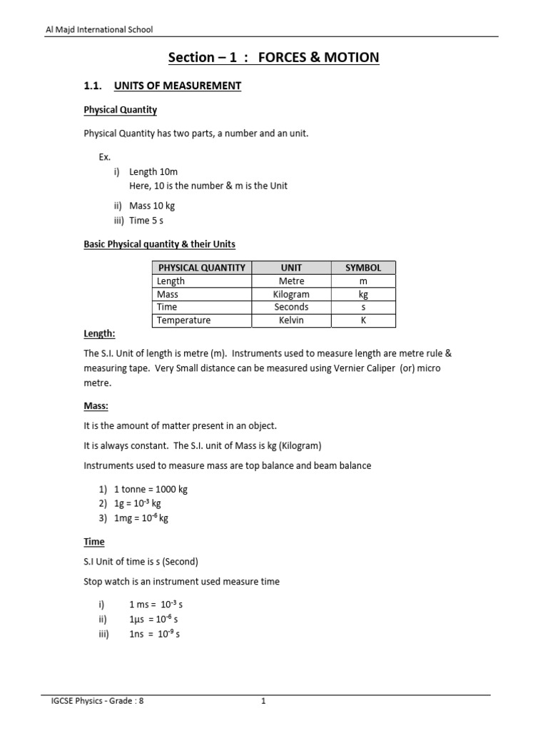 Grade 8 - Notes | PDF | Force | Friction