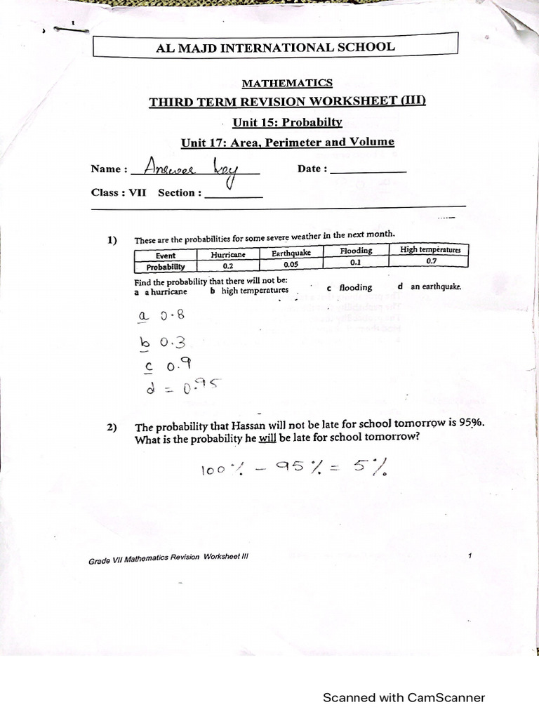 Revision Worksheet 3 Answer Key | PDF