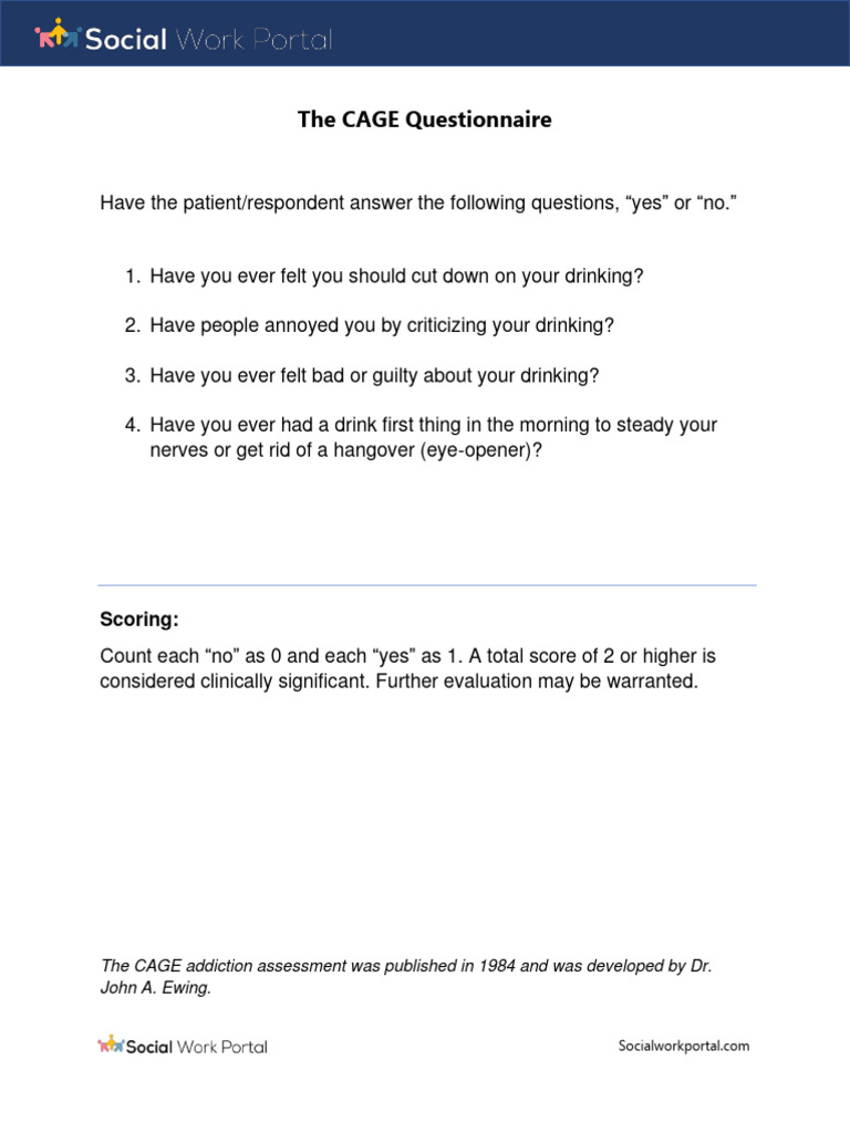 CAGE Alcohol Use Assessment SWP | PDF