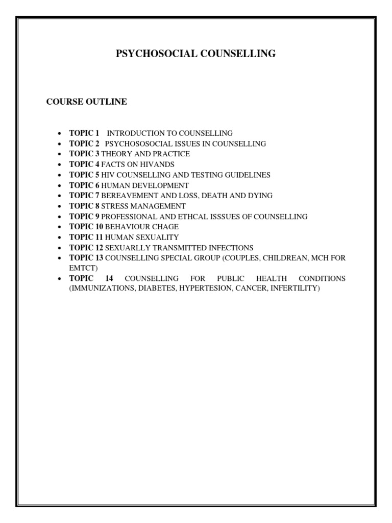 Psychosocial Counselling Course Outline | PDF