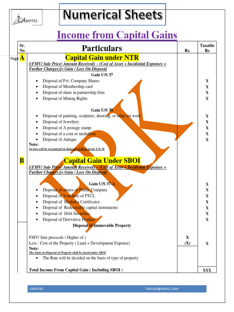 Summary Sheet Capital Gains | PDF | Capital Gains Tax | Capital Gain