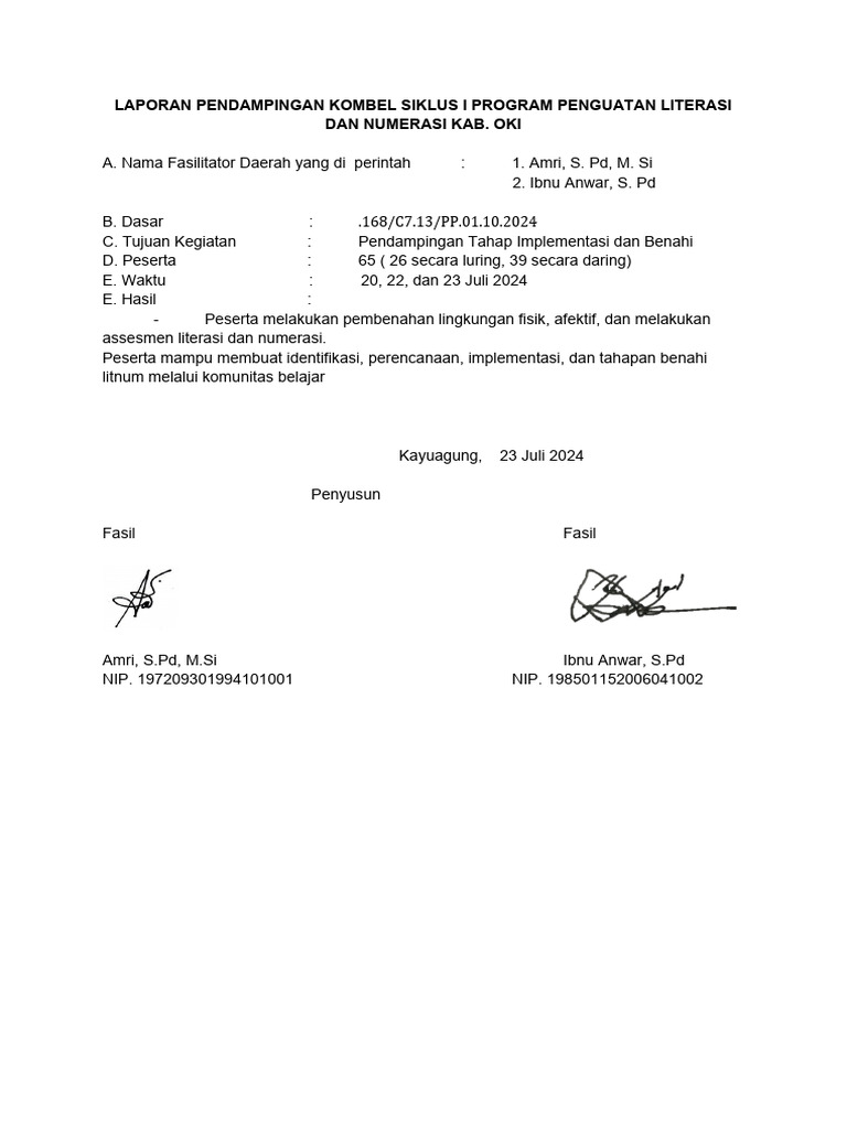 Laporan Kegiatan Pendampingan Litnum | PDF | Karier & Perkembangan