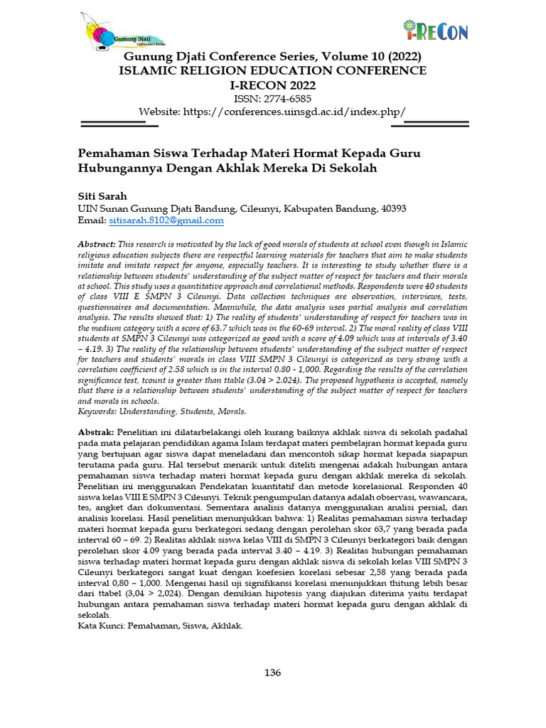 Pemahaman Siswa Terhadap Materi Hormat Kepada Guru Hubungannya Dengan Akhlak Mereka Di Sekolah ...