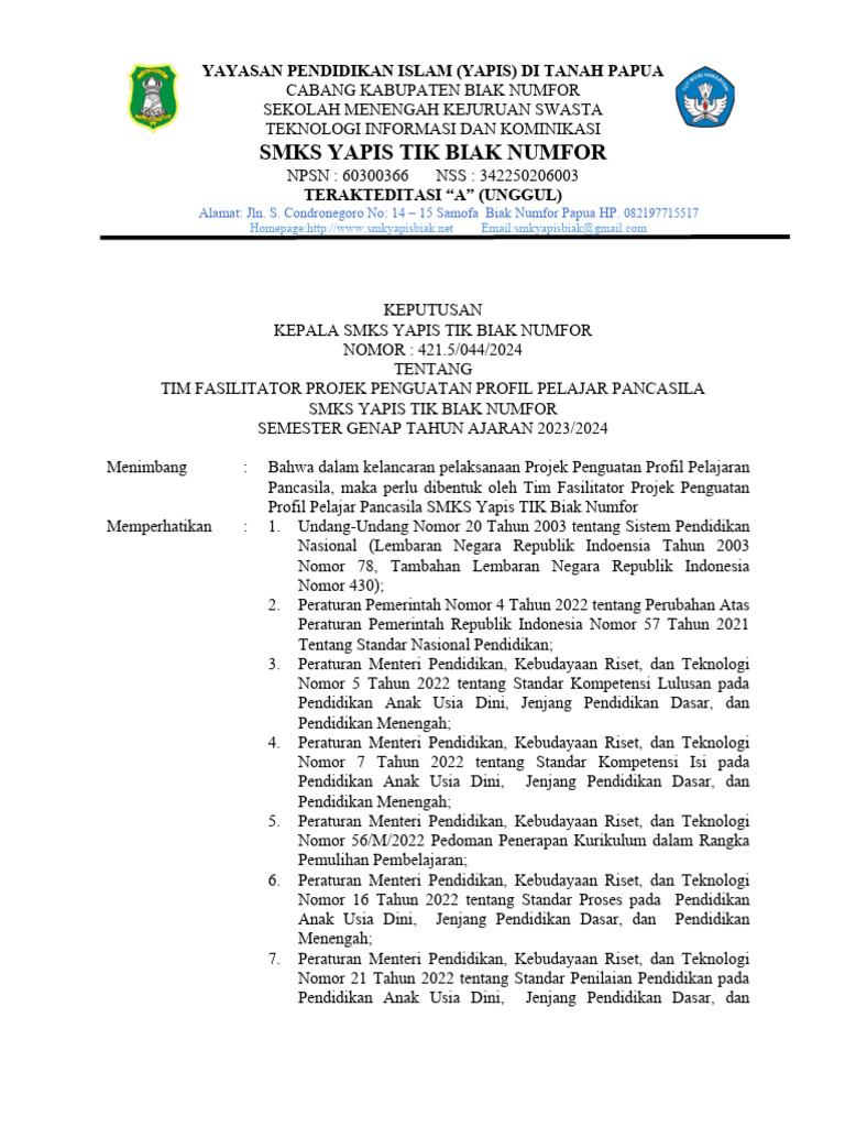 Tim Fasilitator Profil Pelajar Pancasila | PDF