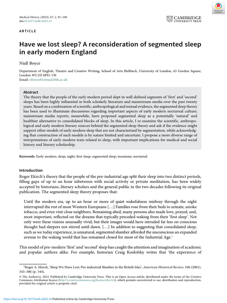 Reassessing Segmented Sleep Theory | PDF | Sleep | Dream