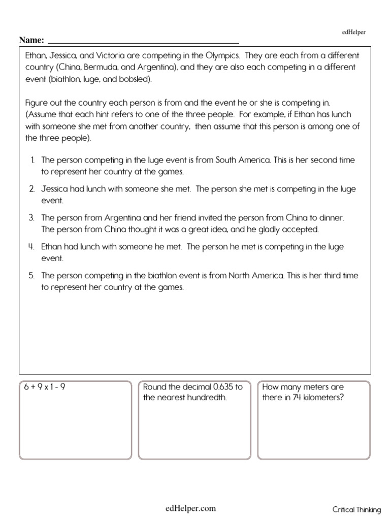 Logic Critical Thinking Worksheets Grade 5 Book1 | PDF