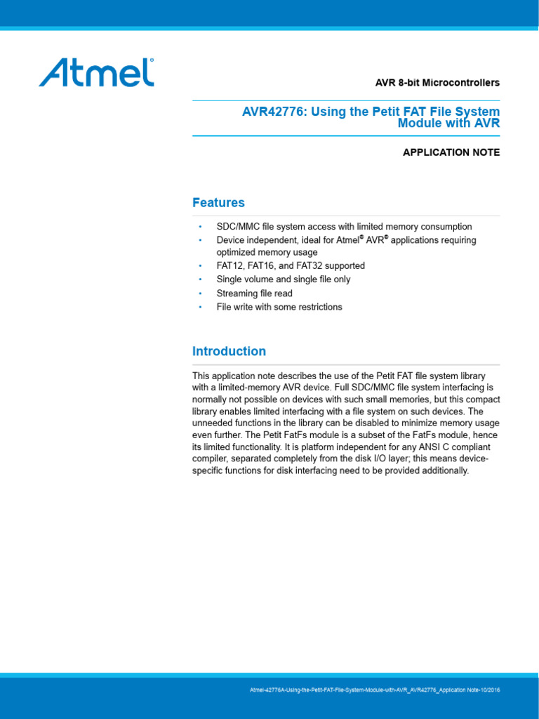Using The Petit FAT File System Module With AVR ApplicationNote AVR42776 | PDF | File System ...