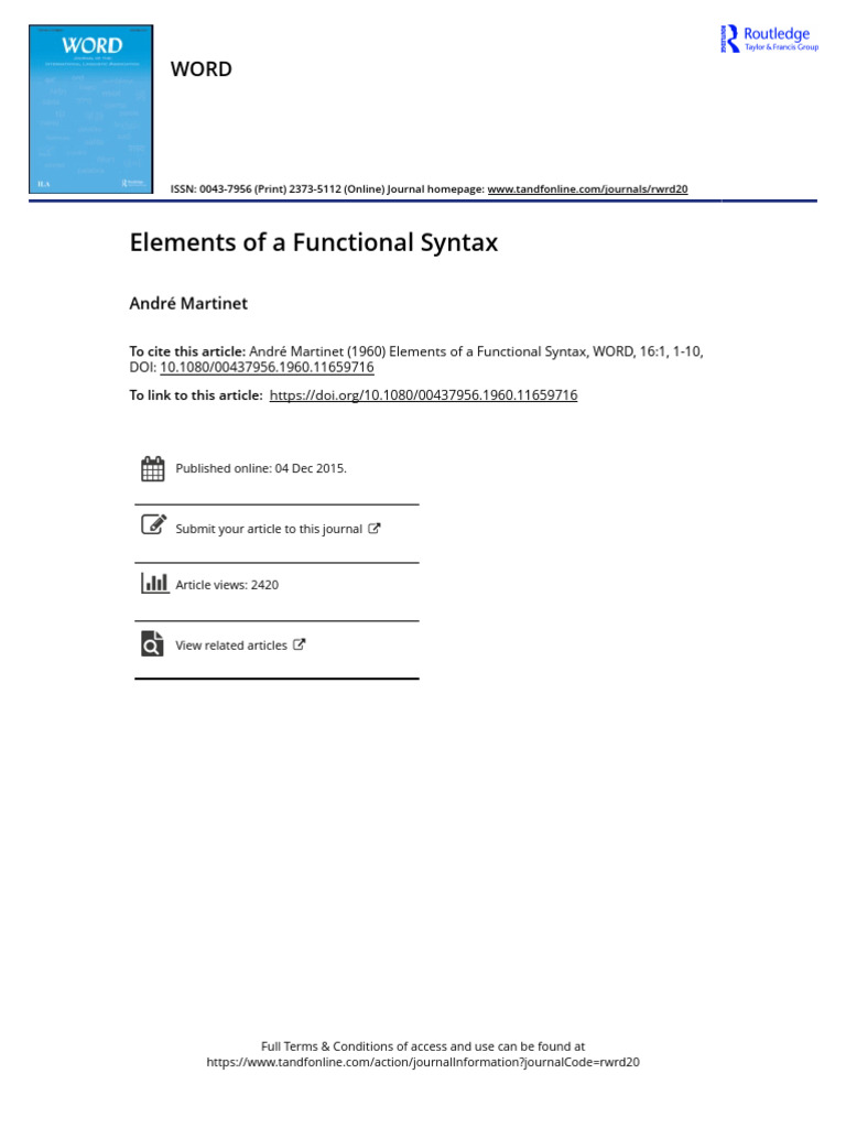 Elements of A Functional Syntax | PDF | Syntax | Linguistics
