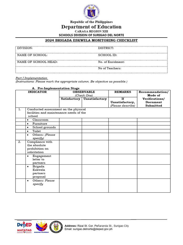 Brigada Eskwela Monitoring Tool 2024 | PDF | Pollution | Environmental ...