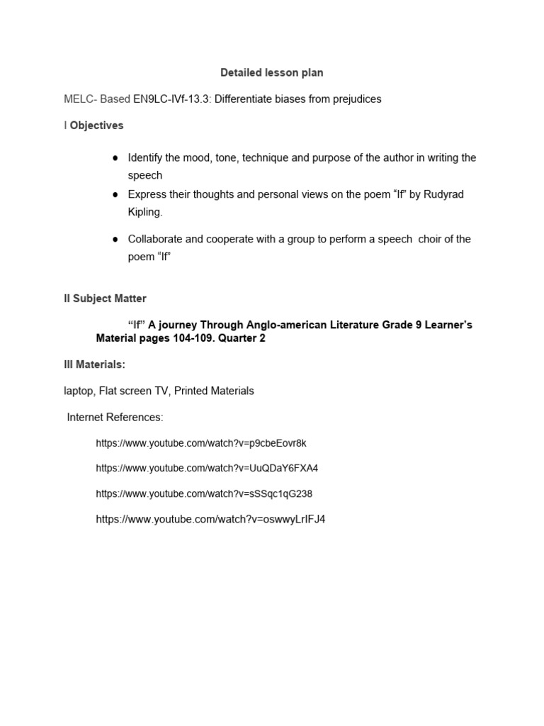 Lesson Plan: Analyzing "If" by Kipling | PDF | Rudyard Kipling | Lesson ...