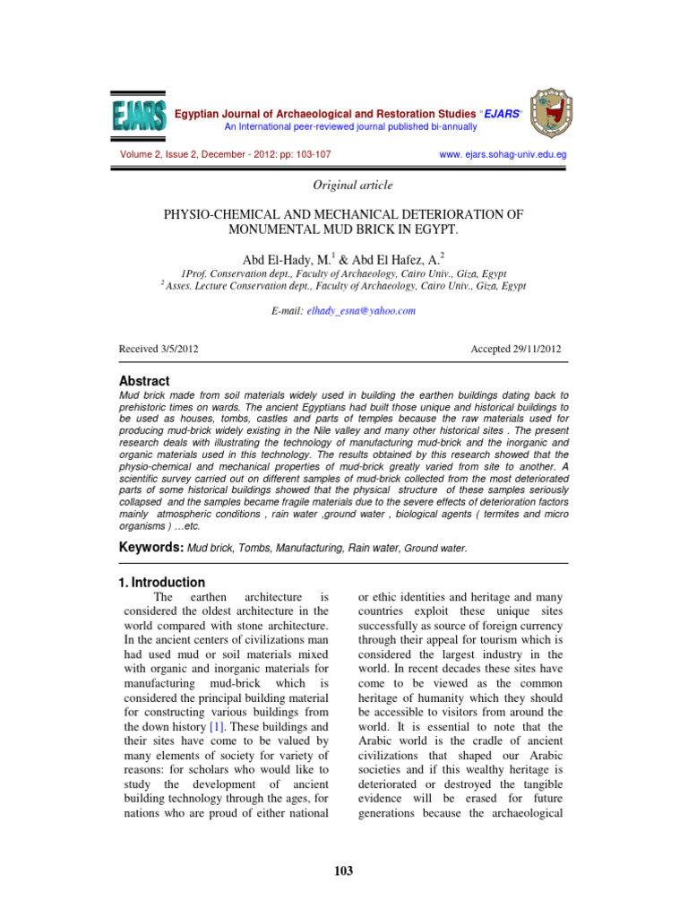 Physio-Chemical and Mechanical Deterioration of Mud Brick | PDF | Minerals | Brick