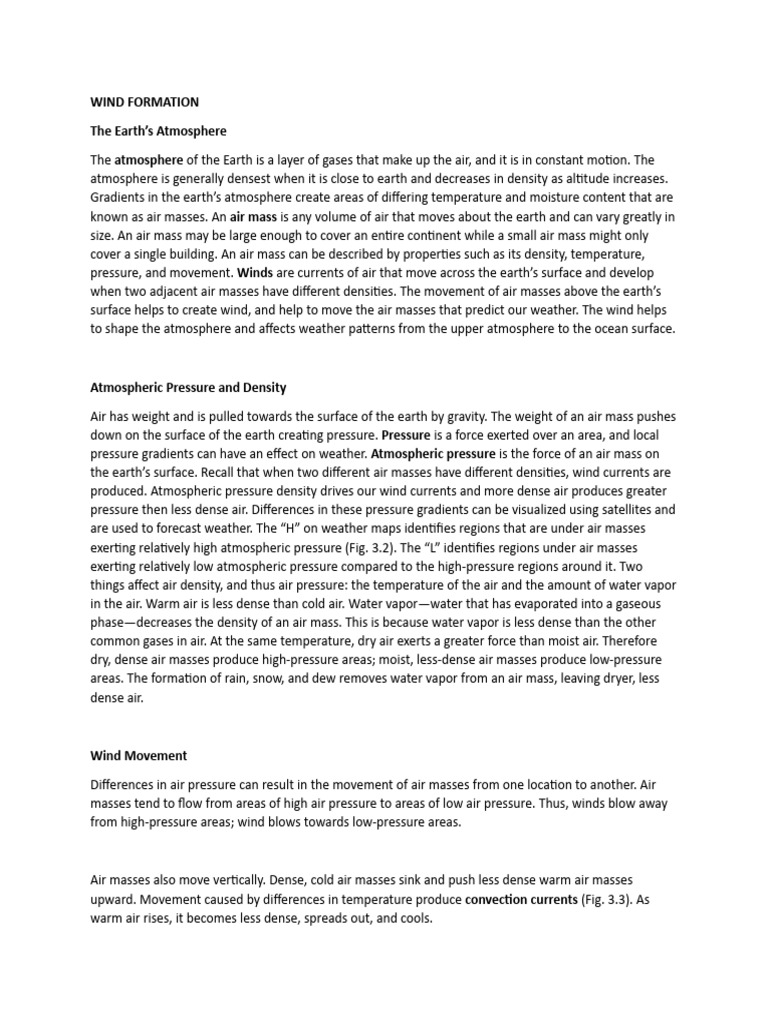 WIND FORMATION | Download Free PDF | Water Vapor | Atmosphere Of Earth