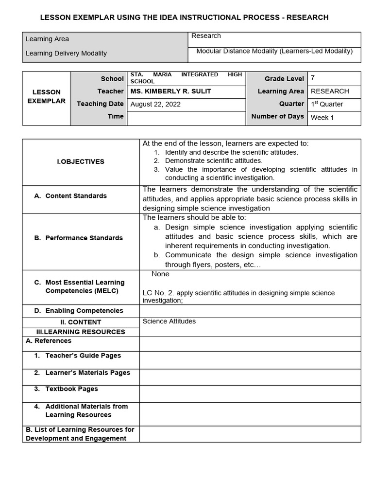 Grade 7 - Research-LC 1 | PDF | Learning | Science