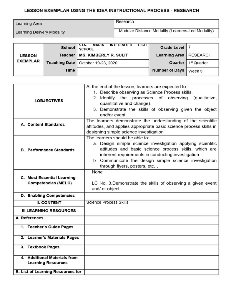 Grade 7 - Research-LC 3 | PDF | Learning | Science