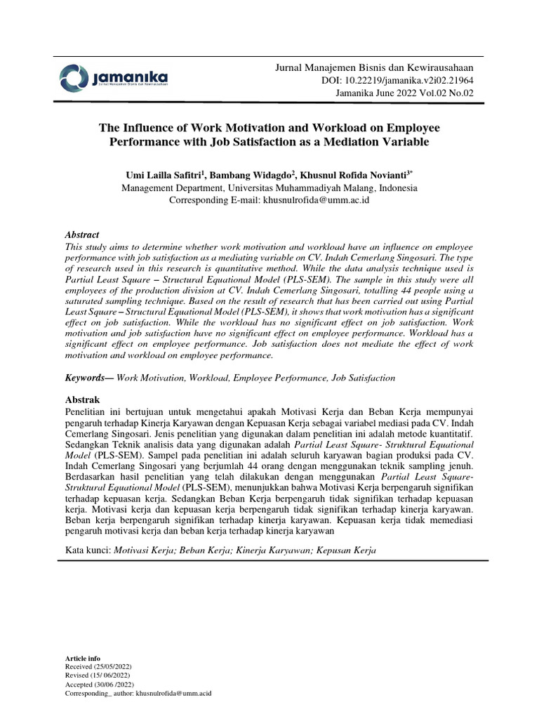 Admin Jamanika,+4.+120 128+Umi+Laila+FIX | PDF | P Value | Job Satisfaction