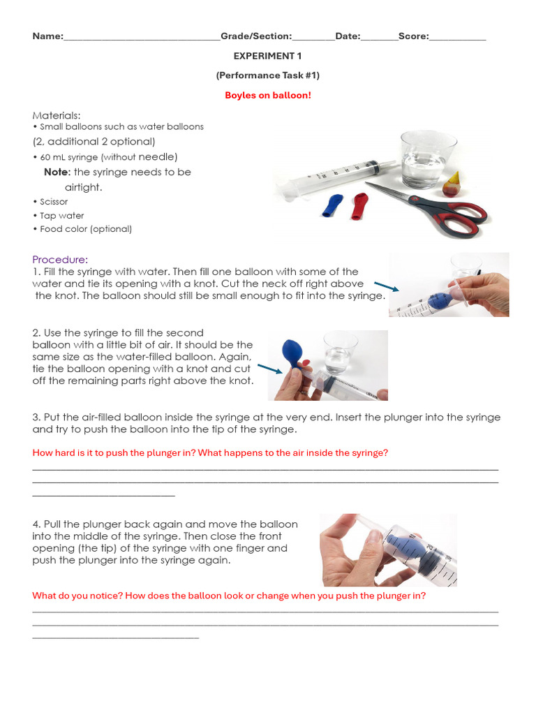 BOYLE'S LAW EXPERIMENT | PDF | Balloon | Syringe