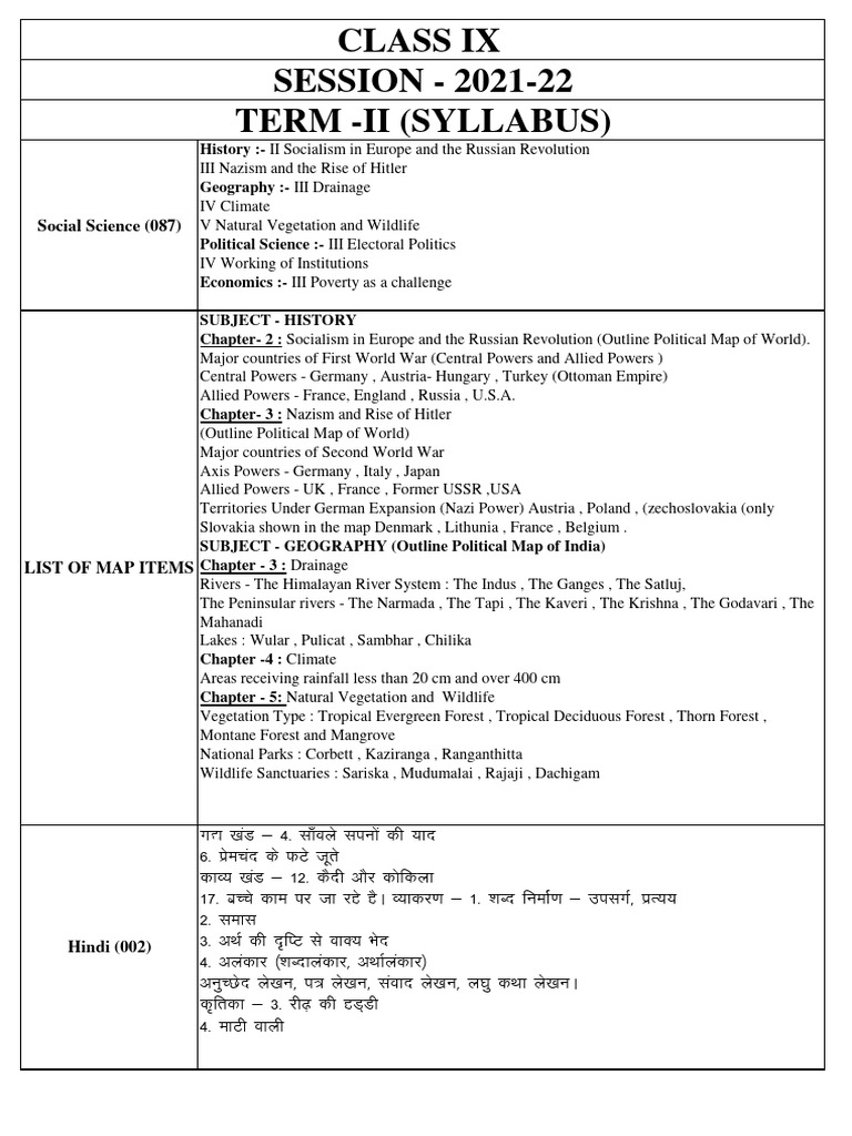 Class Ix Syllabus Term Ii | PDF | Earth Sciences