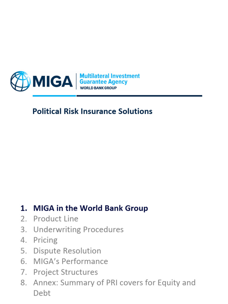 MIGA Presentation Political Risks Insurance Solution | PDF | Multilateral Investment Guarantee ...