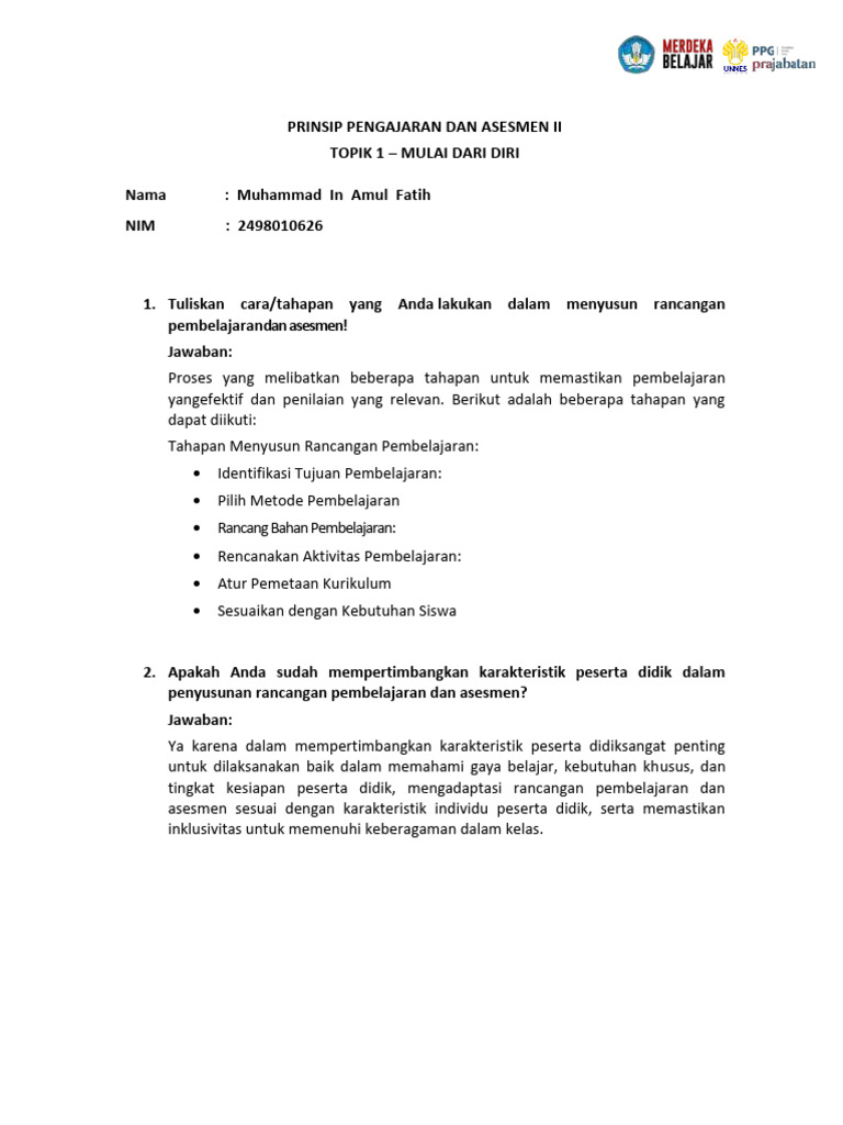 Topik 1 - Mulai Dari Diri - 1 - Asesmen Ii | PDF | Karier & Perkembangan