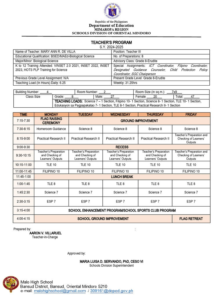 Teachers Weekly Plan 2024 Mean | PDF | Teachers
