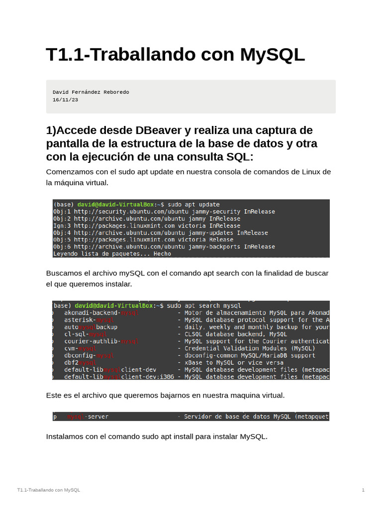 T1 1-Traballando Con MySQL | PDF | Mi sql | Bases de datos