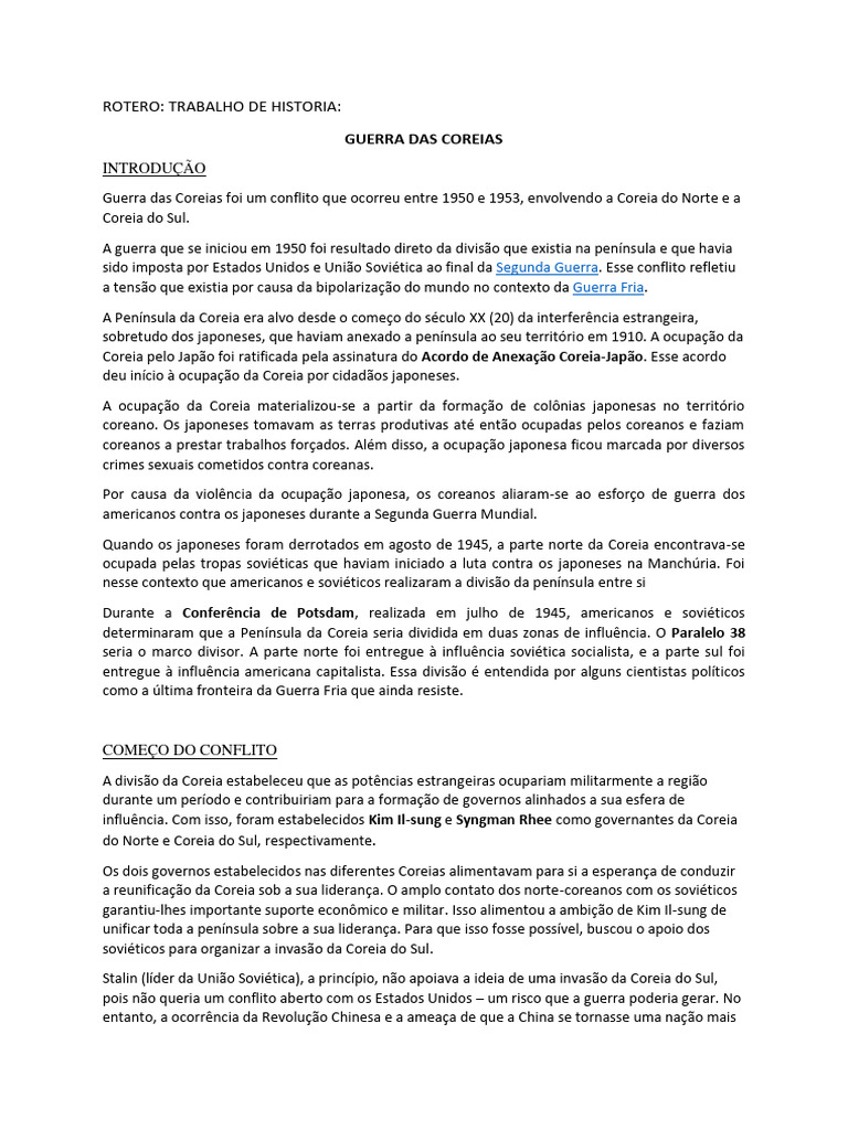 Rotero Trabalho de Historia | PDF | Coreia | Política mundial