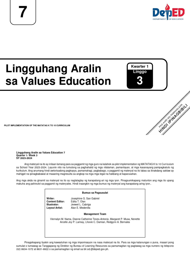 LE ValuesEducation7 Week3 v2 | PDF